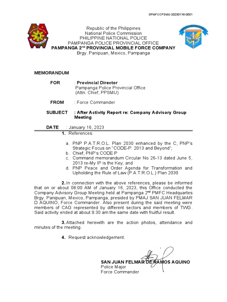 JANUARY AND FEBRUARY 2023 CAG Meeting AAR, ATTENDANCE and Actionable Items 2ND PMFC | Download ...