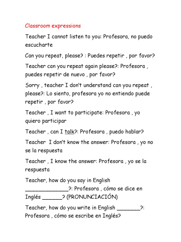Expresiones útiles en el aula | PDF