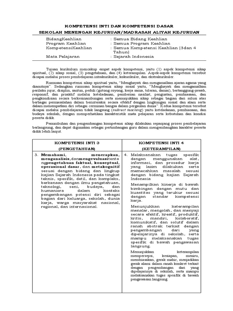 KIKD Sejarah Indonesia SMK | PDF