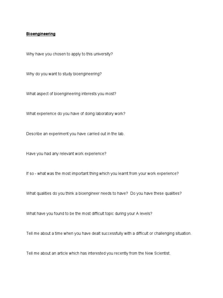 Bioengineering Interview Questions | PDF