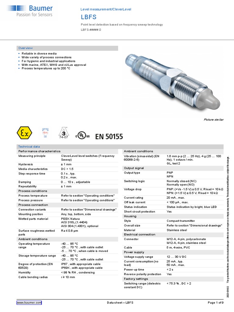 Baumer Lbfs Level Measurement Sensor | PDF | Bipolar Junction ...