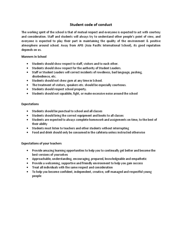 Student Code of Conduct | PDF | Self-Improvement | Wellness