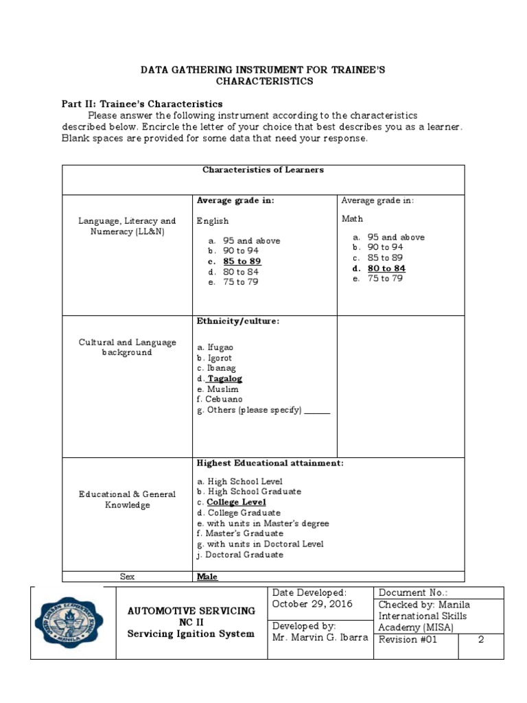 DATA GATHERING FORMS - Docx (Auto) | PDF | Human Communication ...