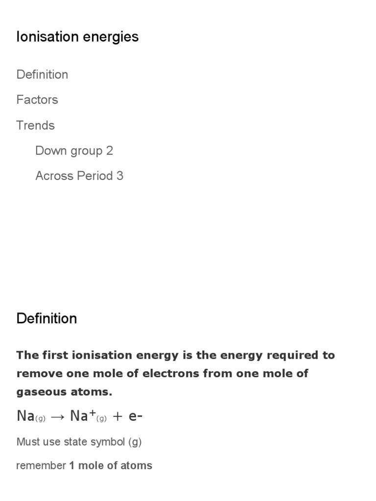 Ionisation Energies | PDF | Atomic Nucleus | Electron