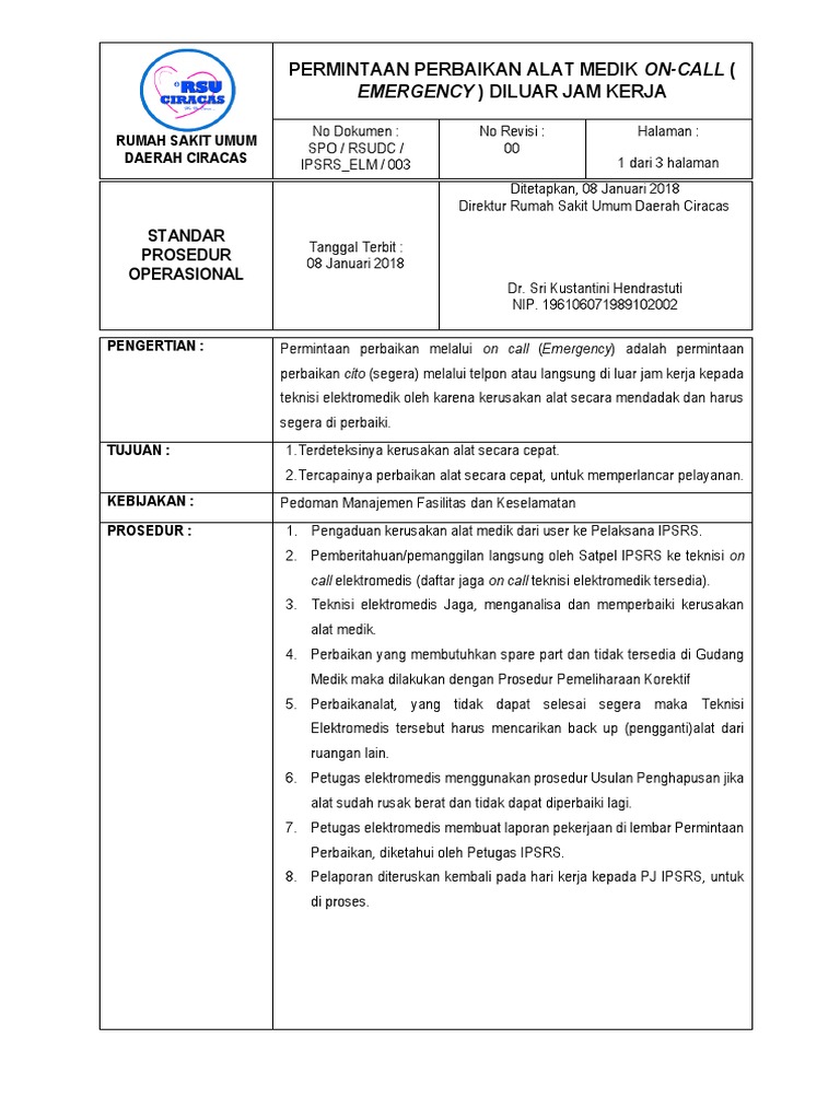 Prosedur Perbaikan Alat Medis Darurat | PDF