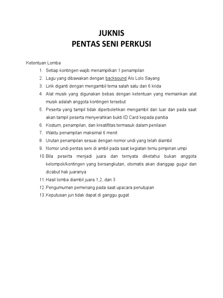 Juknis Lomba Pentas Seni | PDF