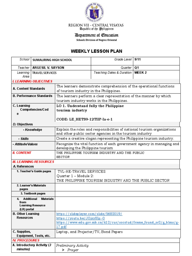 Prototype Lesson Plan Template Travel Services W2 | Download Free PDF | Tourism | Learning