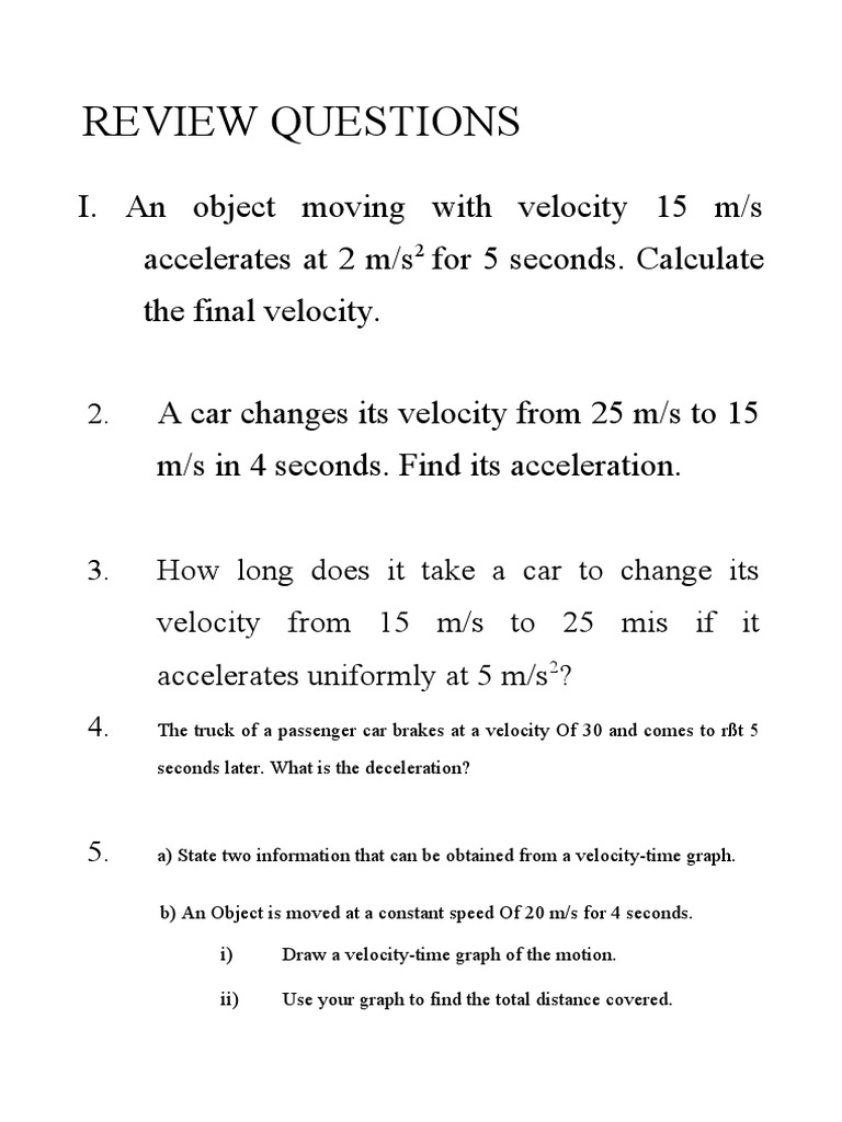 Aki Ola Physics Review Questions | PDF | Acceleration | Velocity