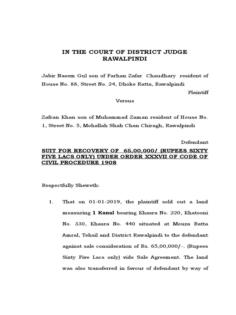 Recovery Suit Under Order 37 CPC | PDF | Cheque | Justice