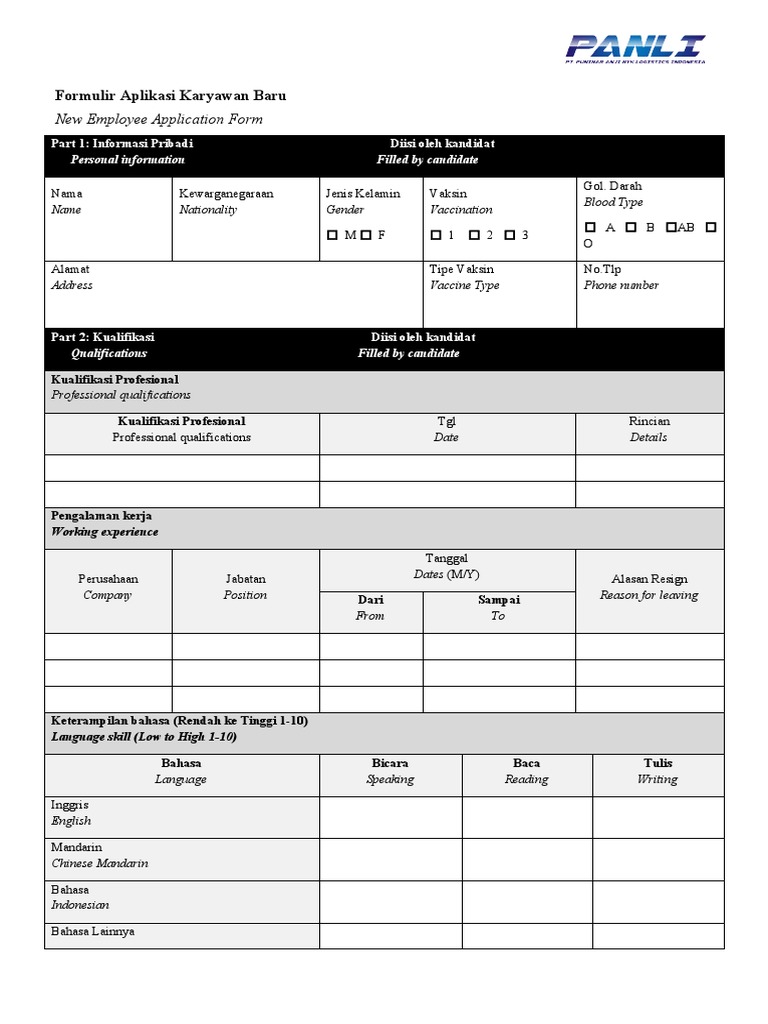 Formulir Aplikasi Karyawan Baru | PDF