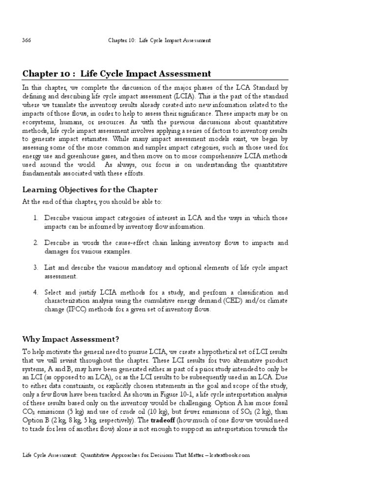 LCA Book - Chapter 10 (Impact Assessment) | PDF | Life Cycle Assessment ... LCA Book - Chapter 10 (Impact Assessment) | PDF | Life Cycle Assessment ...