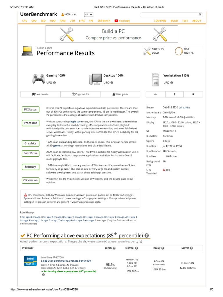 Dell G15 5520 Performance Results - UserBenchmark | PDF | Personal ...