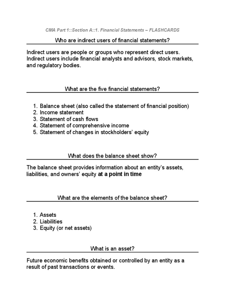CMA - Part1 Flashcards | PDF | Balance Sheet | Equity (Finance)