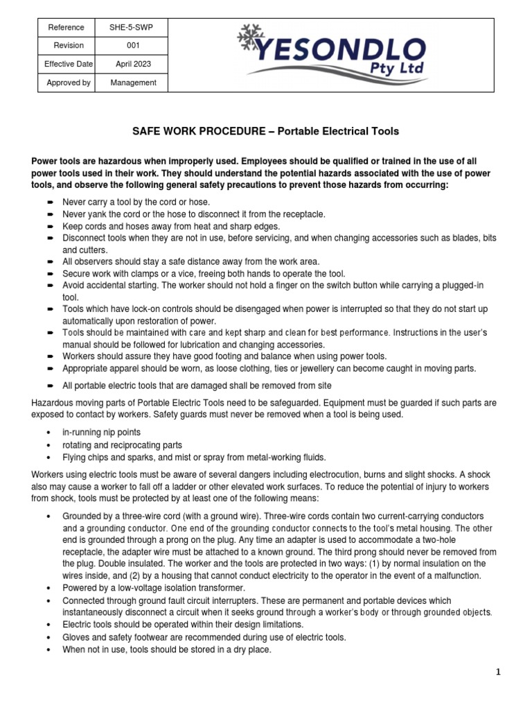 007 - SWP - Portable Electrical Equiptment | PDF | Electrical Connector ...
