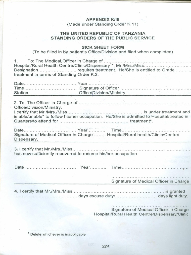 Sick Sheet Form k.110001 | PDF