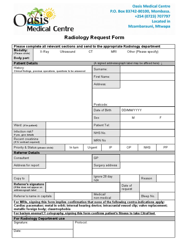 Imaging Request Form | PDF | Radiology | Medical Imaging