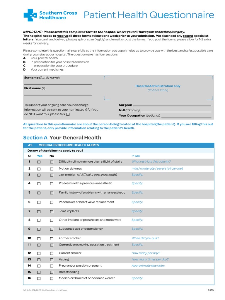 Patient Health Questionnaire | PDF | Allergy | Dietary Supplements