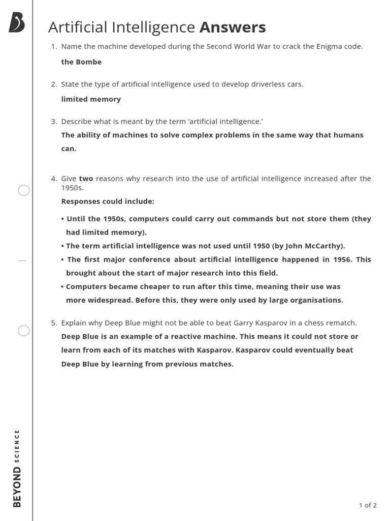 Artificial Intelligence Comprehension Answers | PDF | Artificial ...