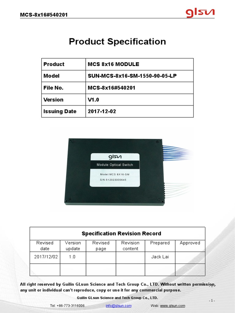 MCS 8x16 Module Specifications | PDF | Optical Fiber | Wavelength ...
