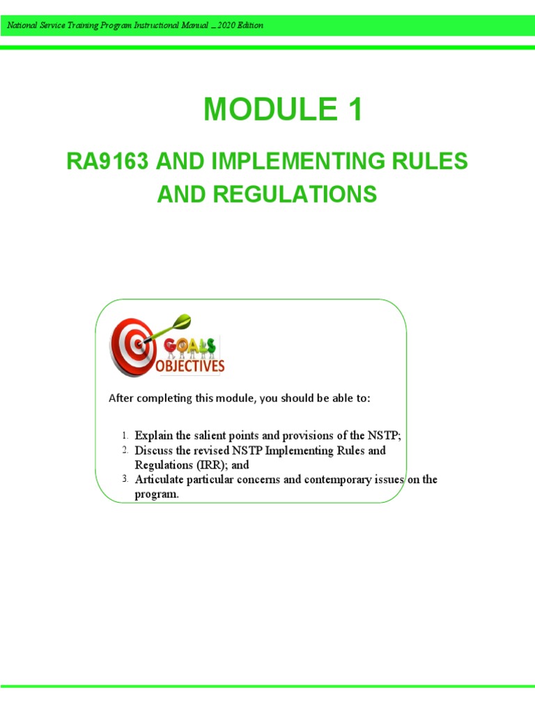 NSTP Act & Rules Overview | PDF | Reserve Officers' Training Corps ...