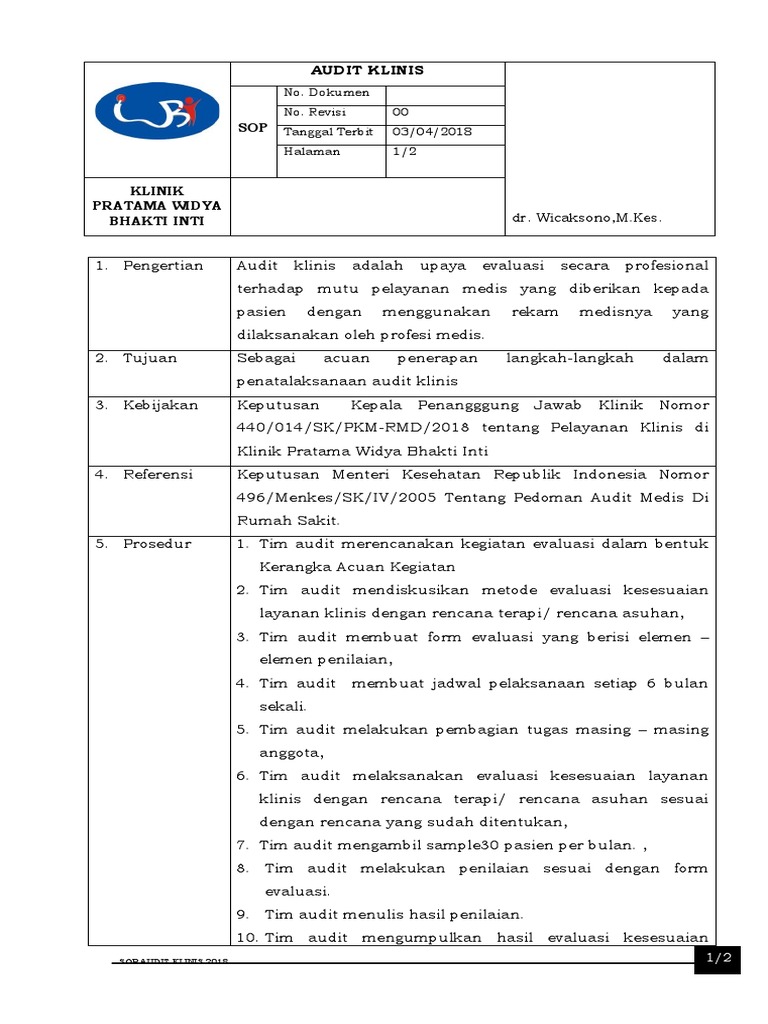 Sop Audit Klinis | PDF