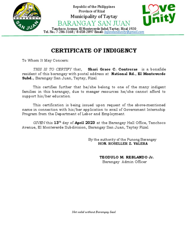 indigency dole | PDF