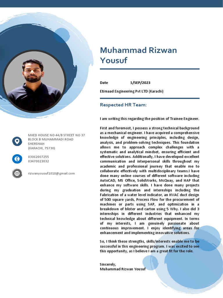 Muhammad Rizwan Yousuf Cover Letter | PDF | Engineering | Intelligence