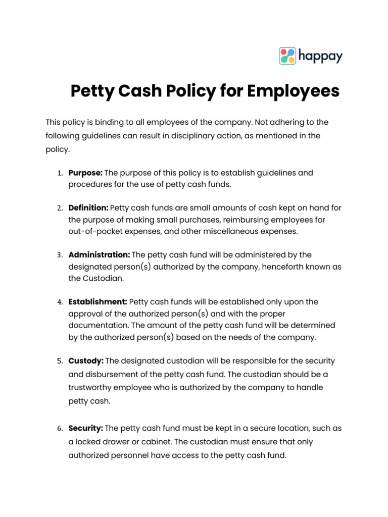 Petty Cash Policy and Procedures Example | PDF | Financial Services ...