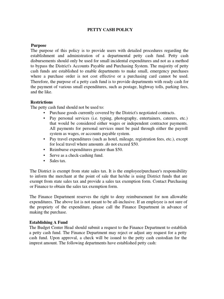 Petty Cash Policy | PDF | Taxes | Cash