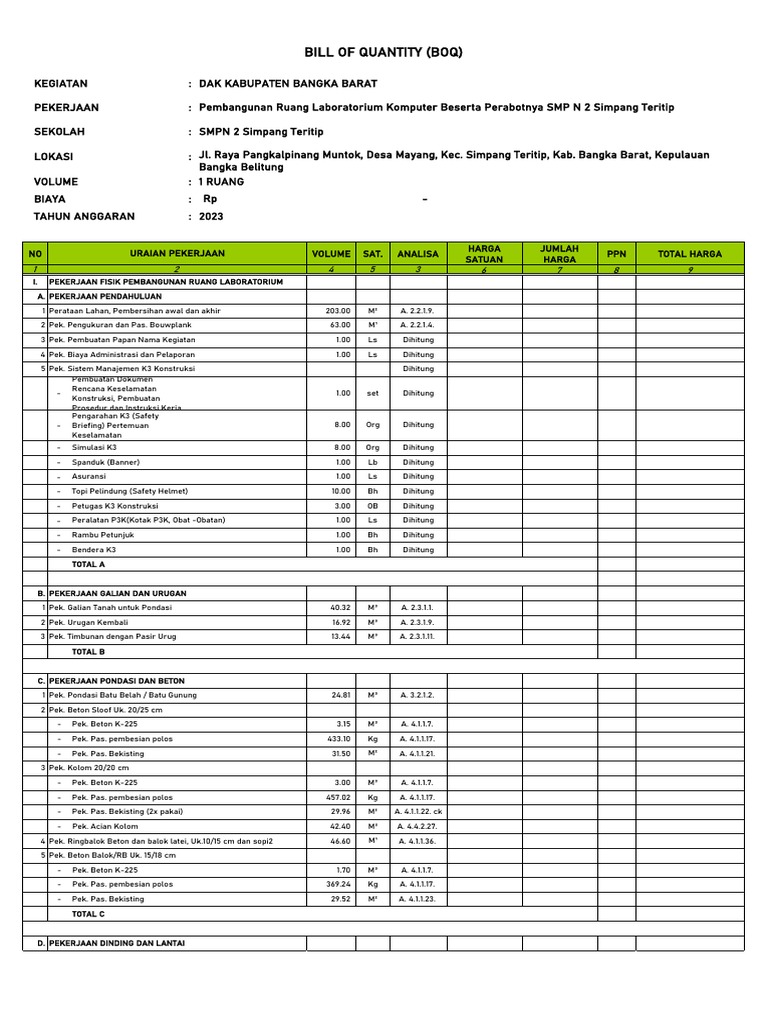 Boq Lab Komputer SMP 2 Simpang Teritip Fix | PDF | Griya & Taman | Sains & Matematika