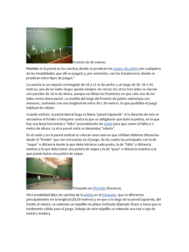 Medidas de Cancha de Frontón en Perú | PDF | Juegos de pelota | Deportes