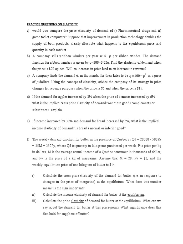 Practice Questions On Elasticity | PDF
