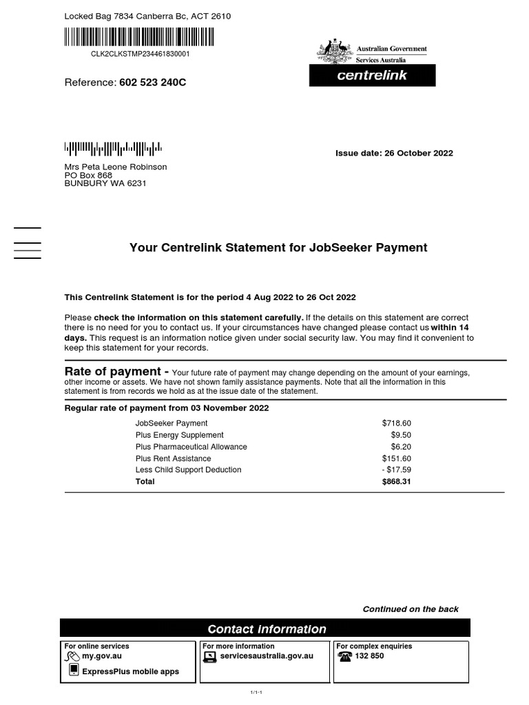 Centrelink Statement | PDF | Investing | Value (Economics)
