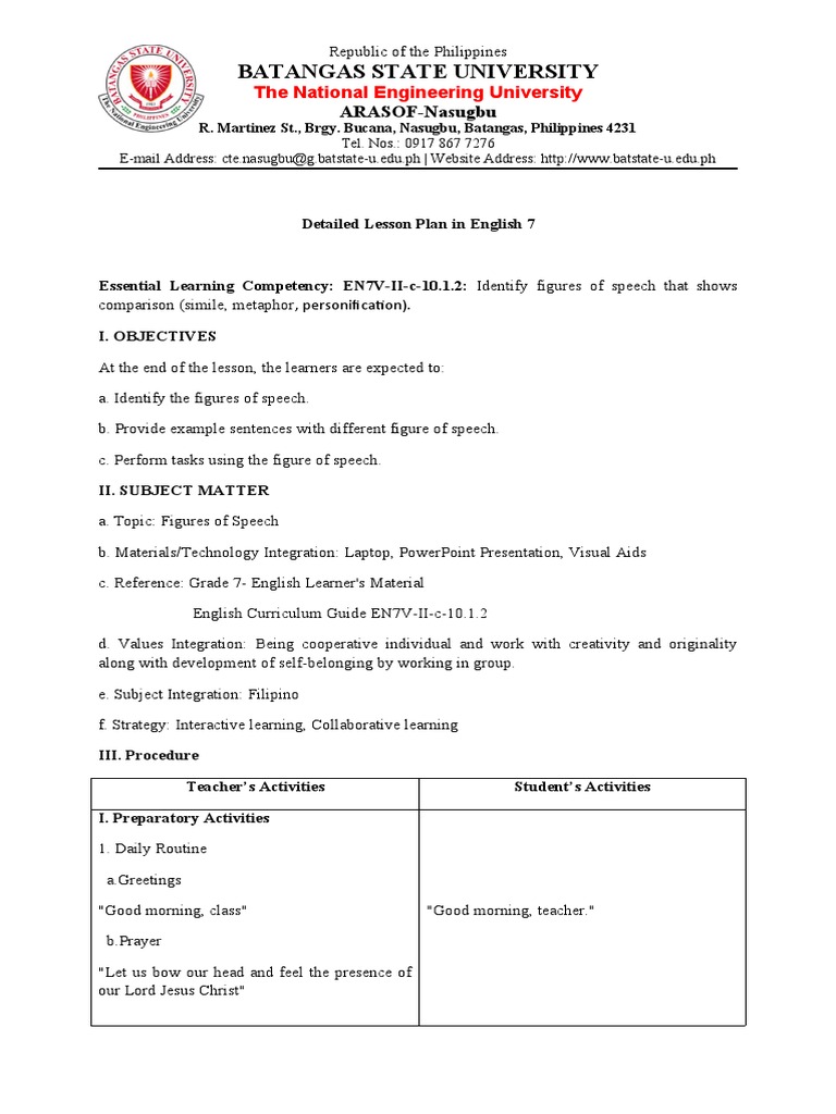 Output Lesson Plan 3 | PDF | Metaphor | Lesson Plan