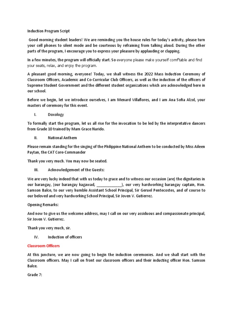 Induction Program Script | PDF