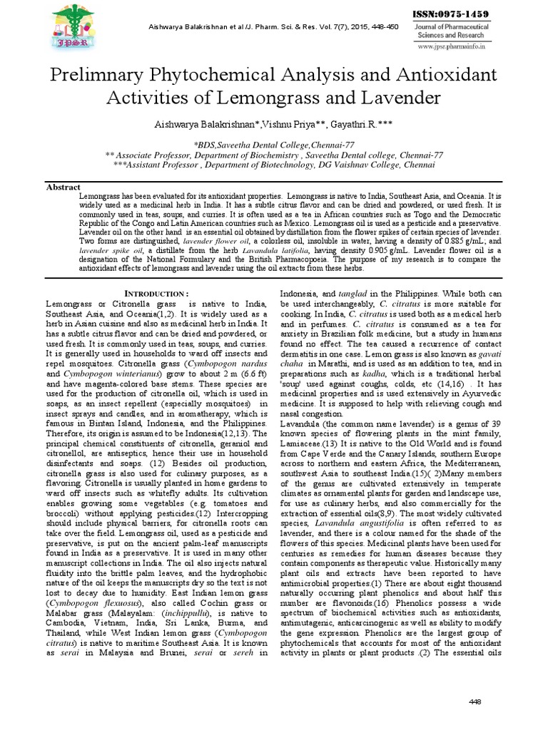 Antioxidant Study: Lemongrass & Lavender | PDF | Lavandula | Plants