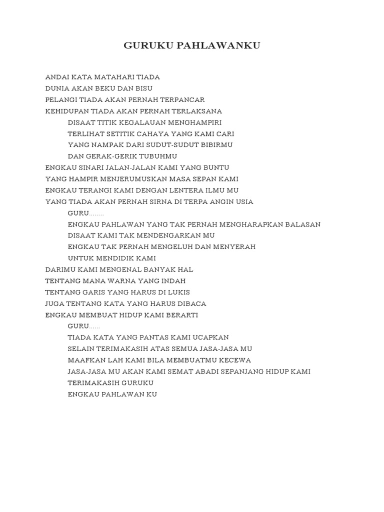 Puisi Guruku Pahlawanku | PDF | Seni & Disiplin Bahasa