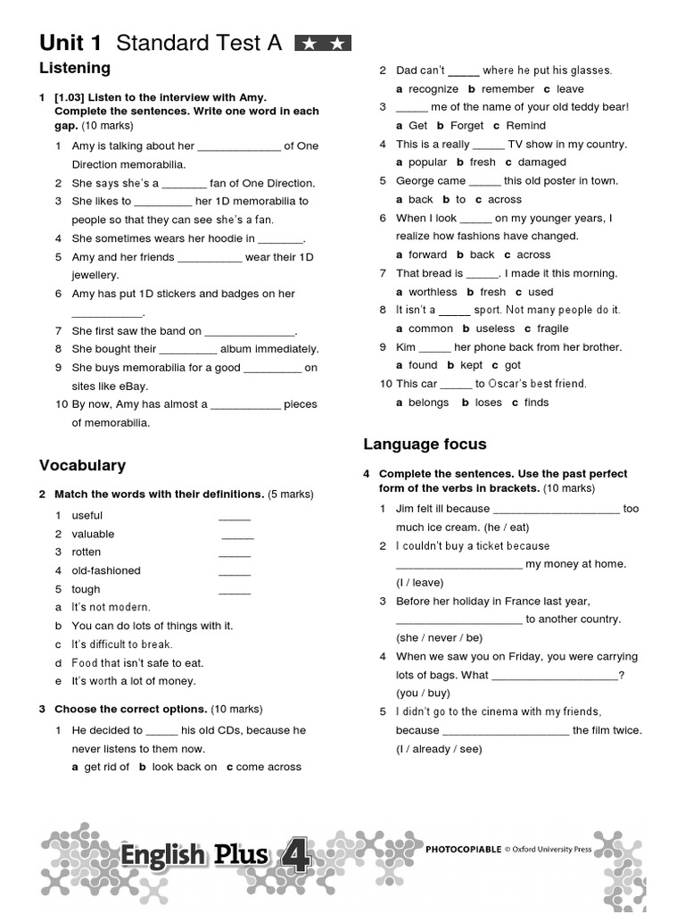 Unit 1 Standard Test A | PDF