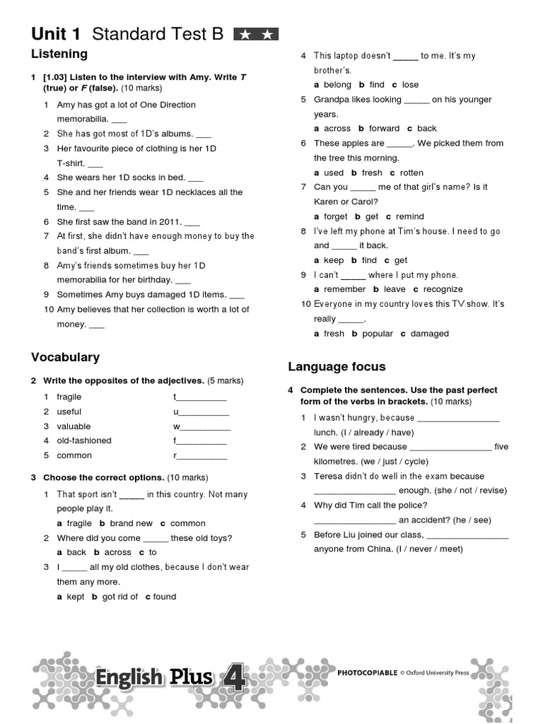 Unit 1 Standard Test B | PDF