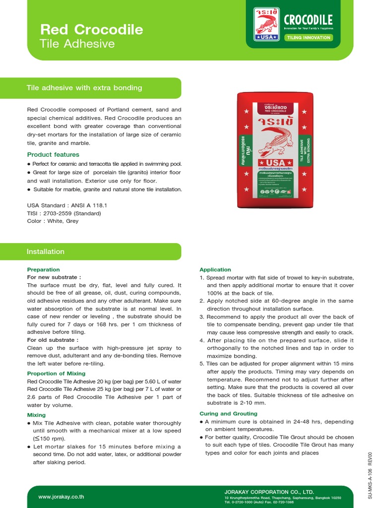 Red Crocodile: Tile Adhesive | PDF | Tile | Adhesive