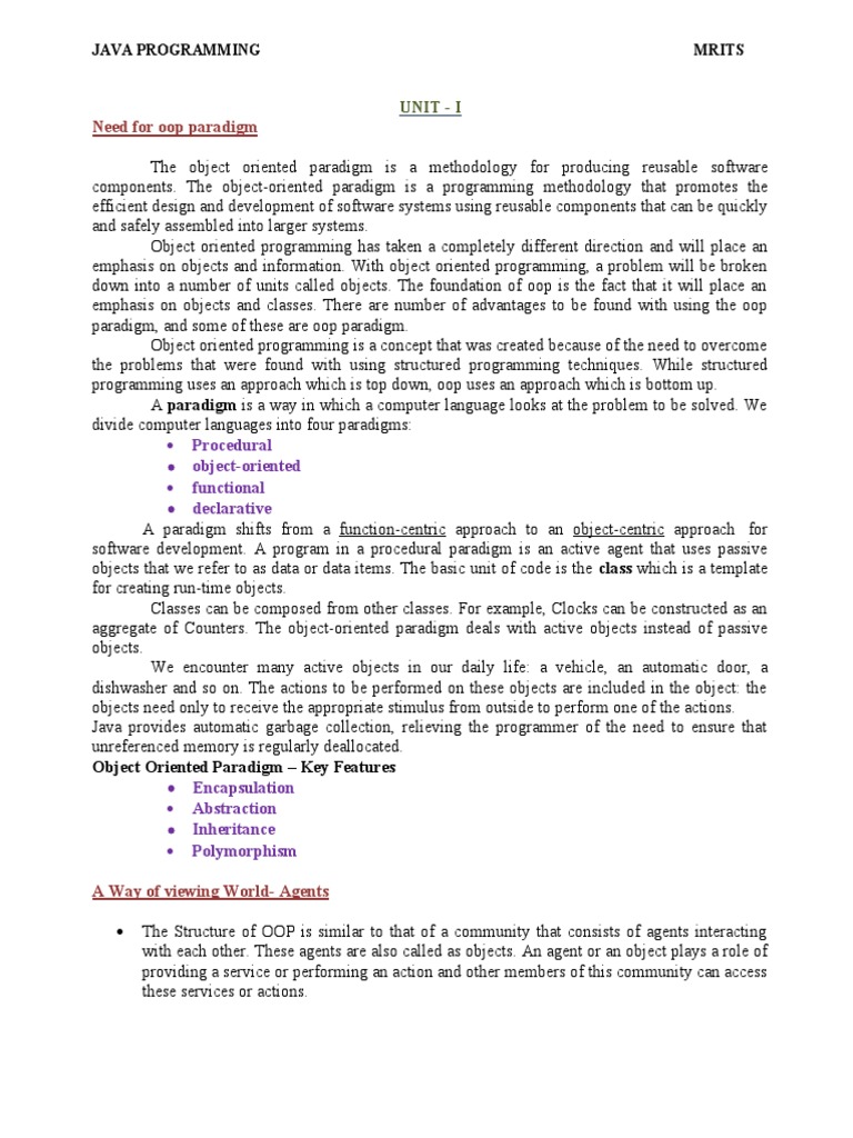 Java Unit 1 Pdf Method Computer Programming Class Computer Programming 