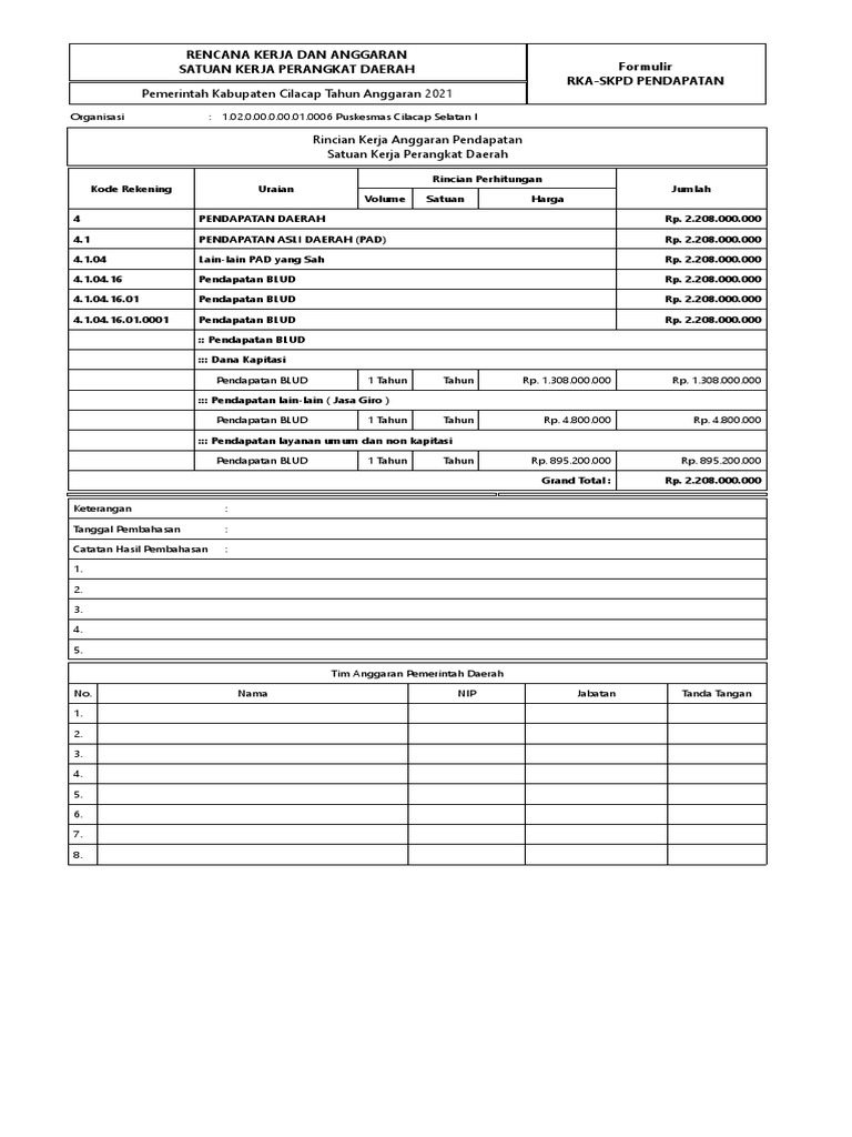 Sistem Informasi Pemerintahan Daerah - Cetak RKA SKPD PENDAPATAN | PDF