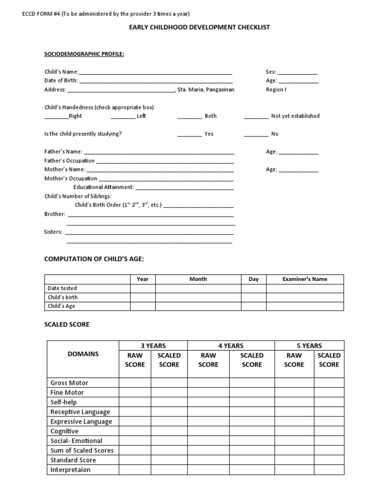 ECCD Checklist 2020 | PDF | Shape | Toys