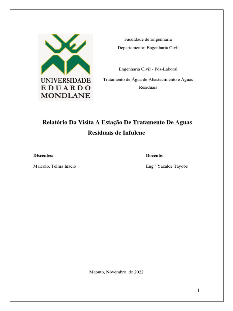 Relatório da Visita à ETAR de Infulene | PDF | Águas residuais ...