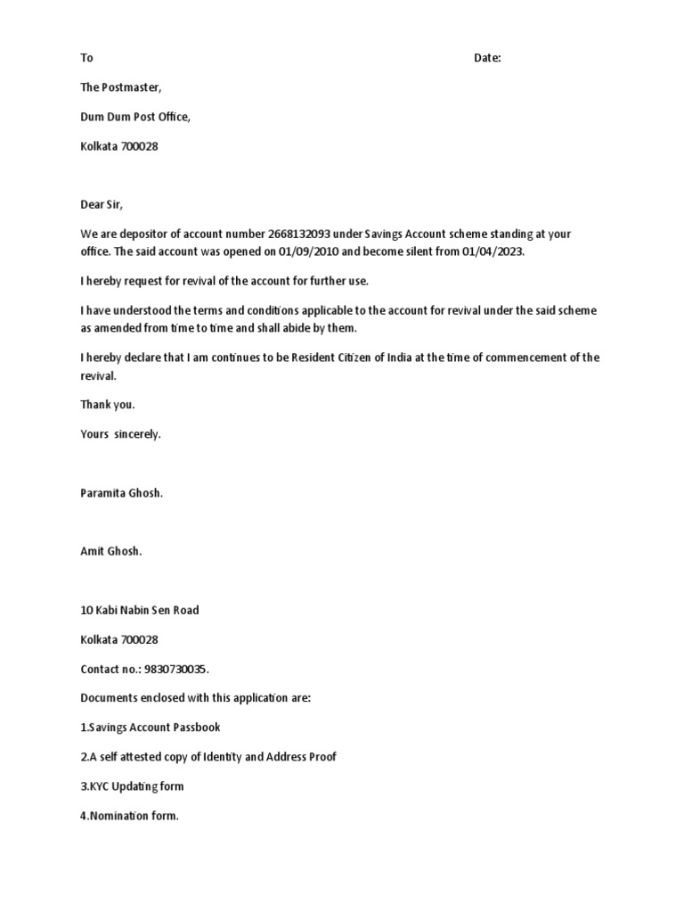 Post Office Account Revival Letter 2 | PDF