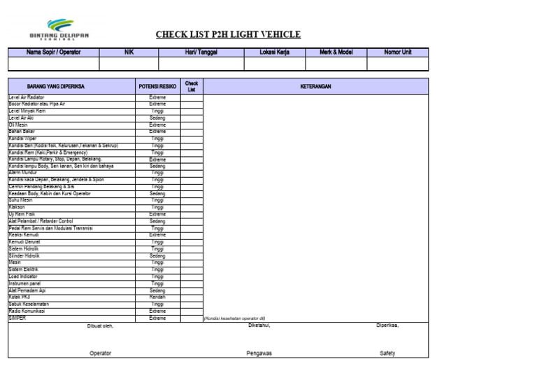 Form P2H Light Vehicle | PDF