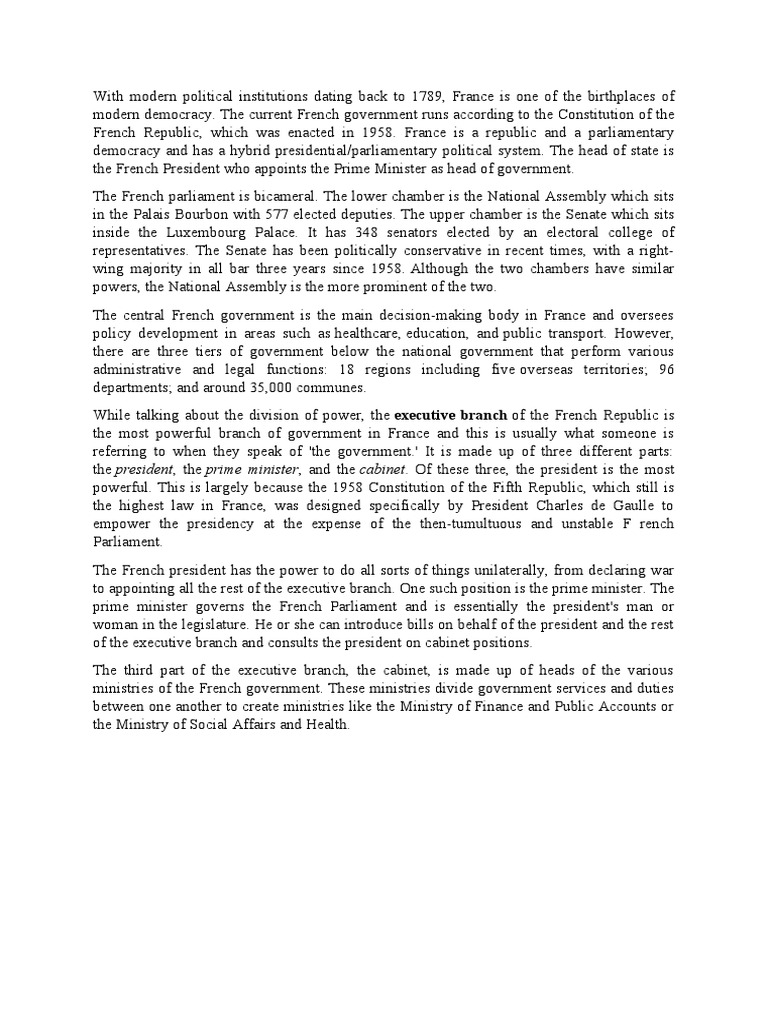 French Government | PDF | Legislature | Prime Minister
