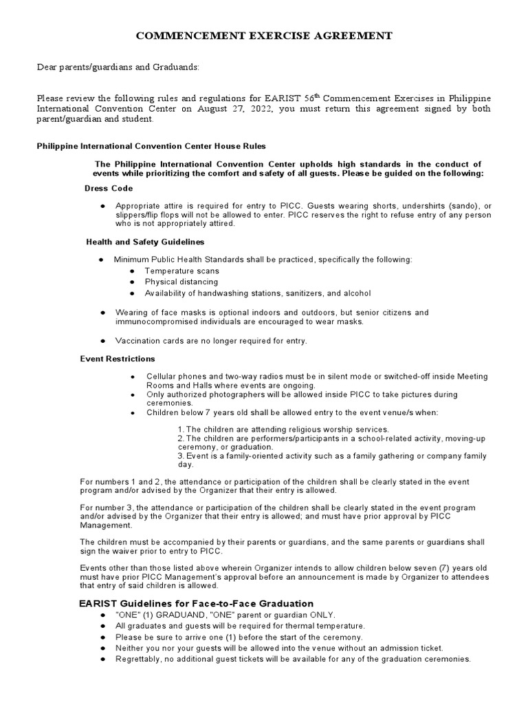 EARIST 56th Commencement Agreement | PDF | Career & Growth