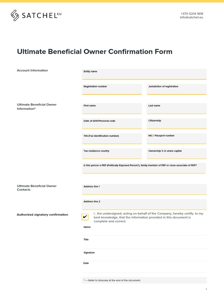 Ultimate Beneficial Owner Confirmation Form Satchel 2021 | PDF | Trust ...