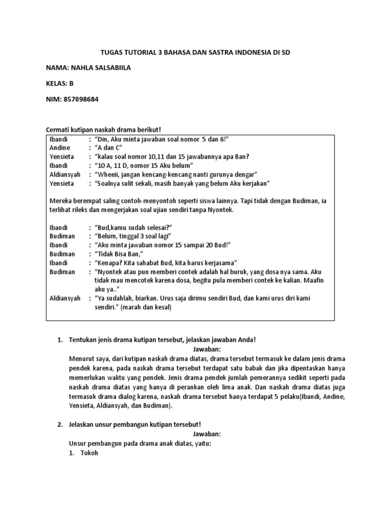 Drama Pendidikan: Mencontek di Sekolah | PDF